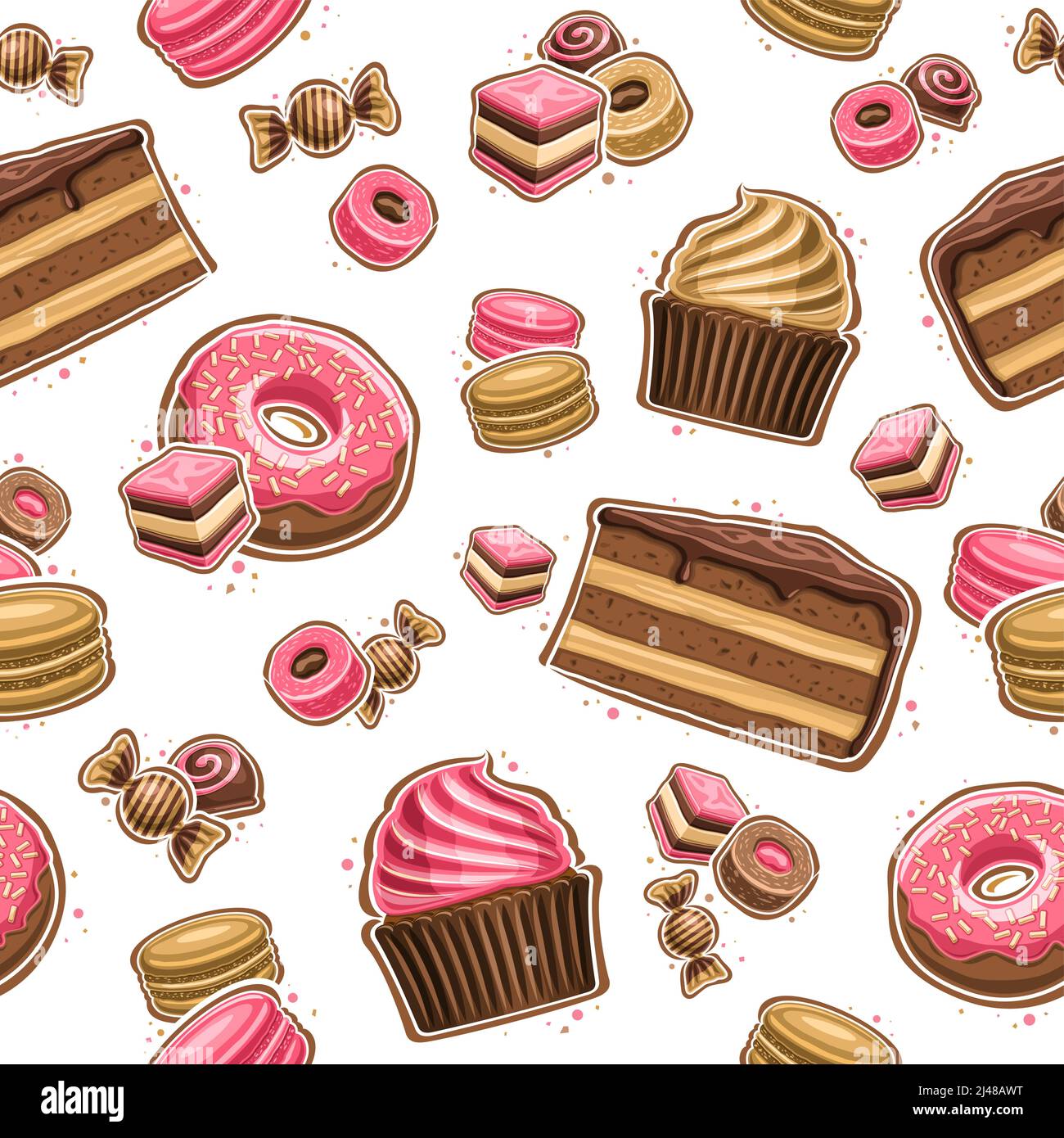 Vector Dessert Seamless Pattern, repeating background with set of cut ...