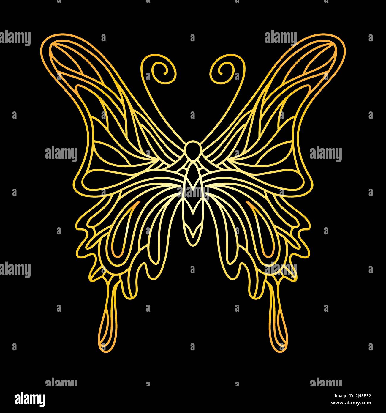 The golden butterfly is an insect. beetle linear vector illustration ...