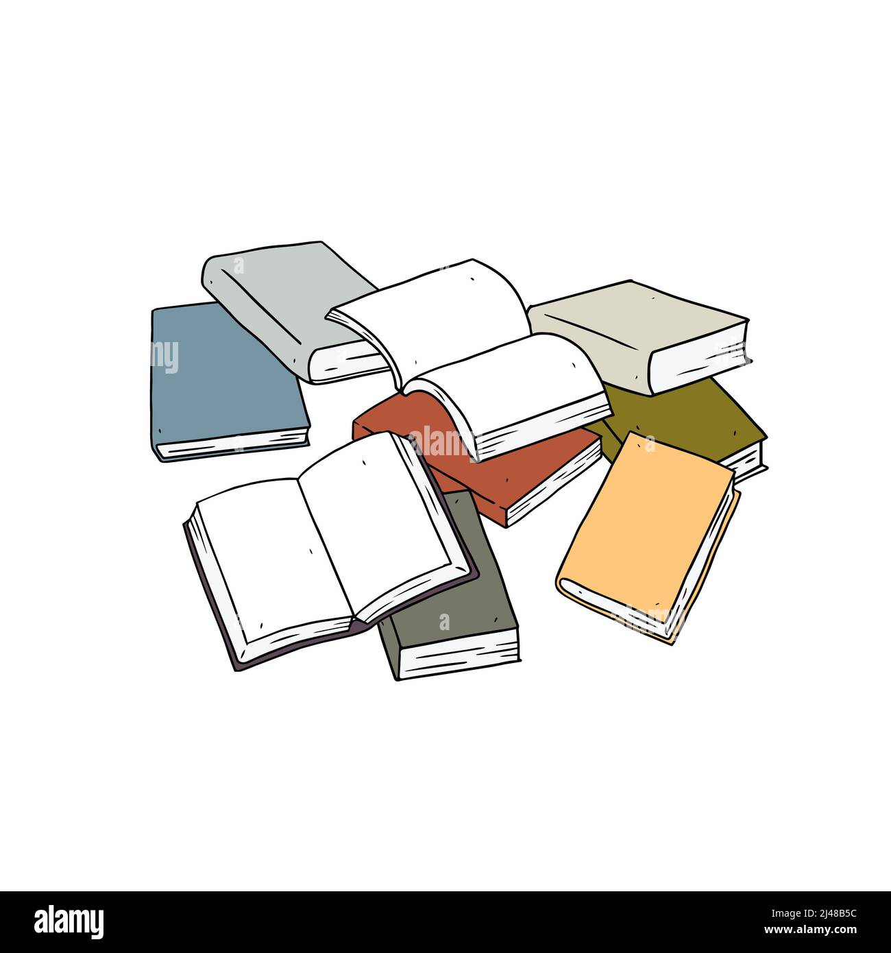 Hand drawn vector illustration of book set on white background. Open ...