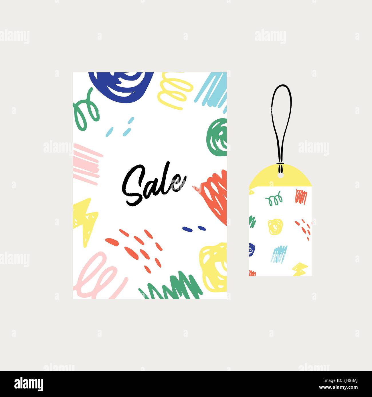 Hand drawn vector illustration of sale poster and tag doodle pattern on ...