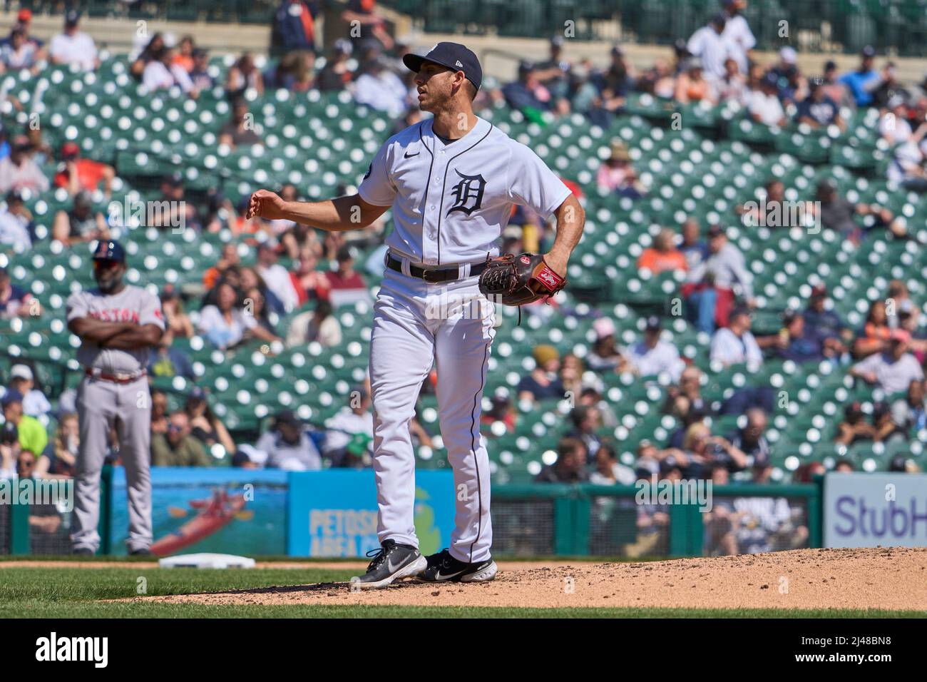Detroit MI, USA. 12th Apr, 2022. Detroit pitcher Jacob Barnes (50 ...