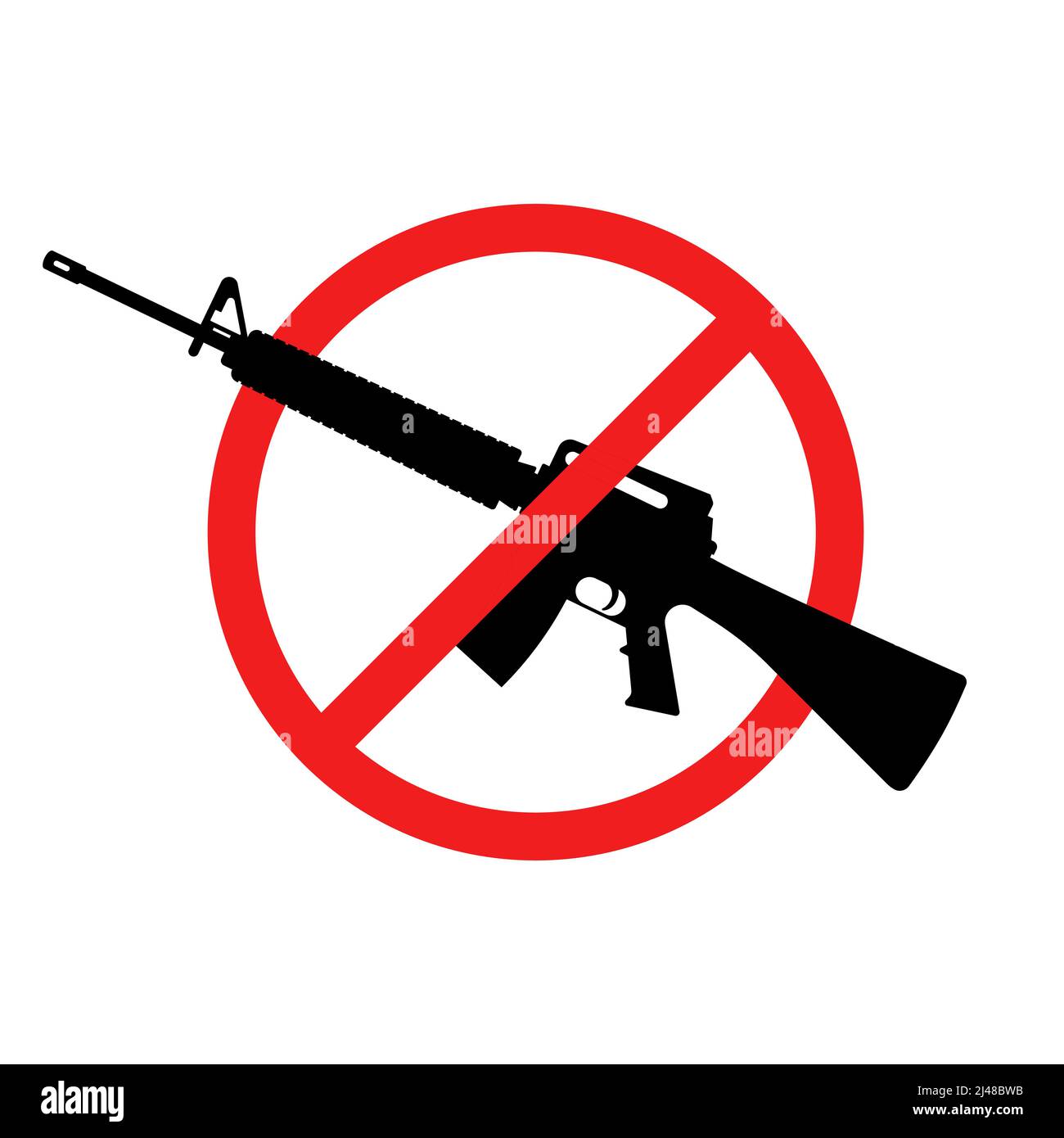 No rifle sign. No weapons sign. No guns icon. Red round prohibition ...