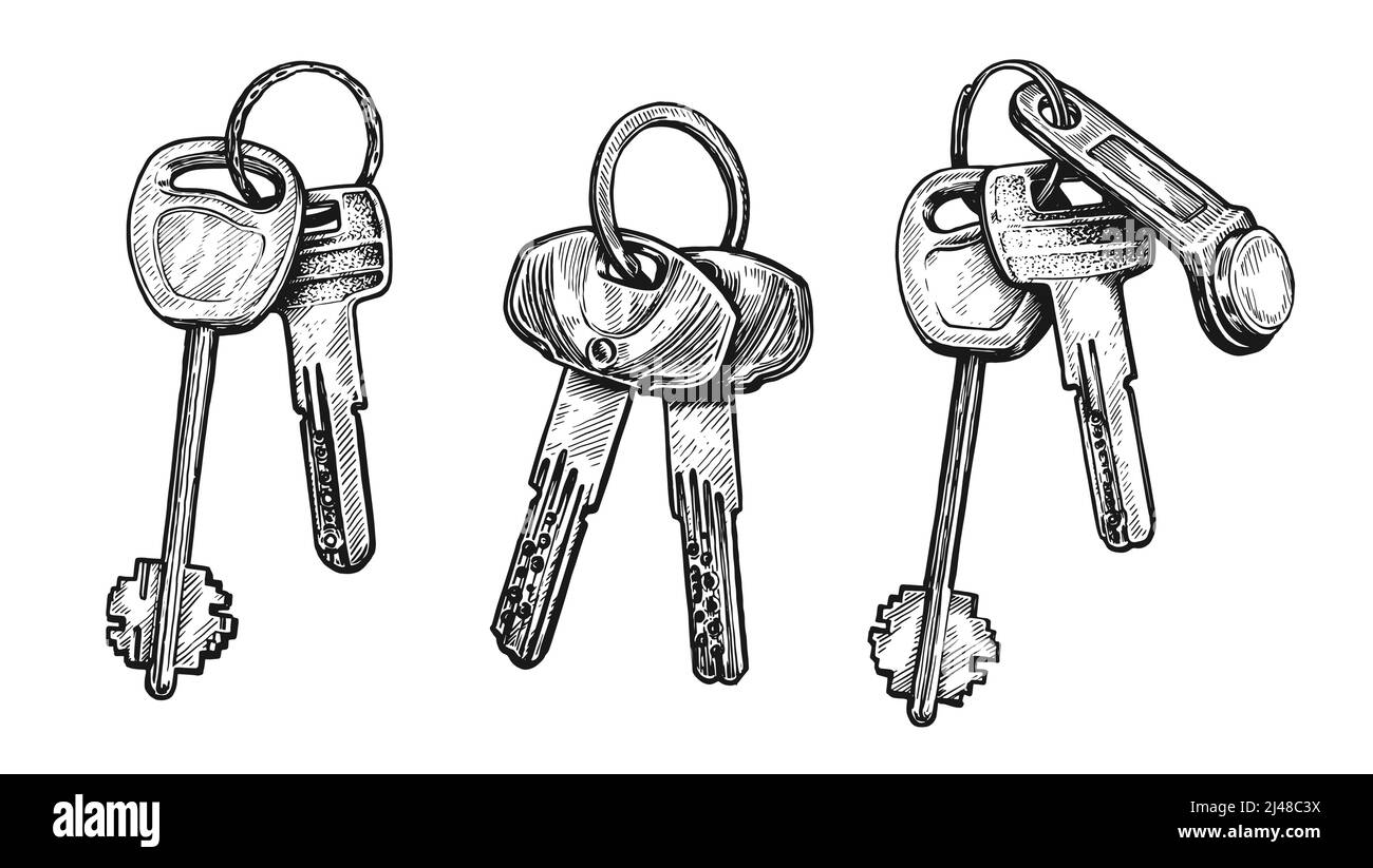Bunch keys set. Sketch vintage vector illustration Stock Vector Image ...
