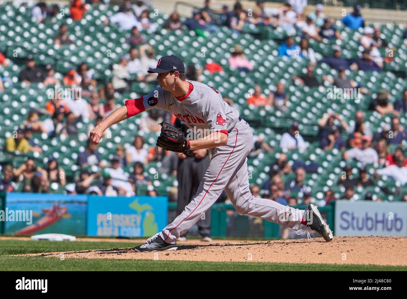 April 12 2022: Boston pitcher Garrett Whitlock (72) throws a pitch ...