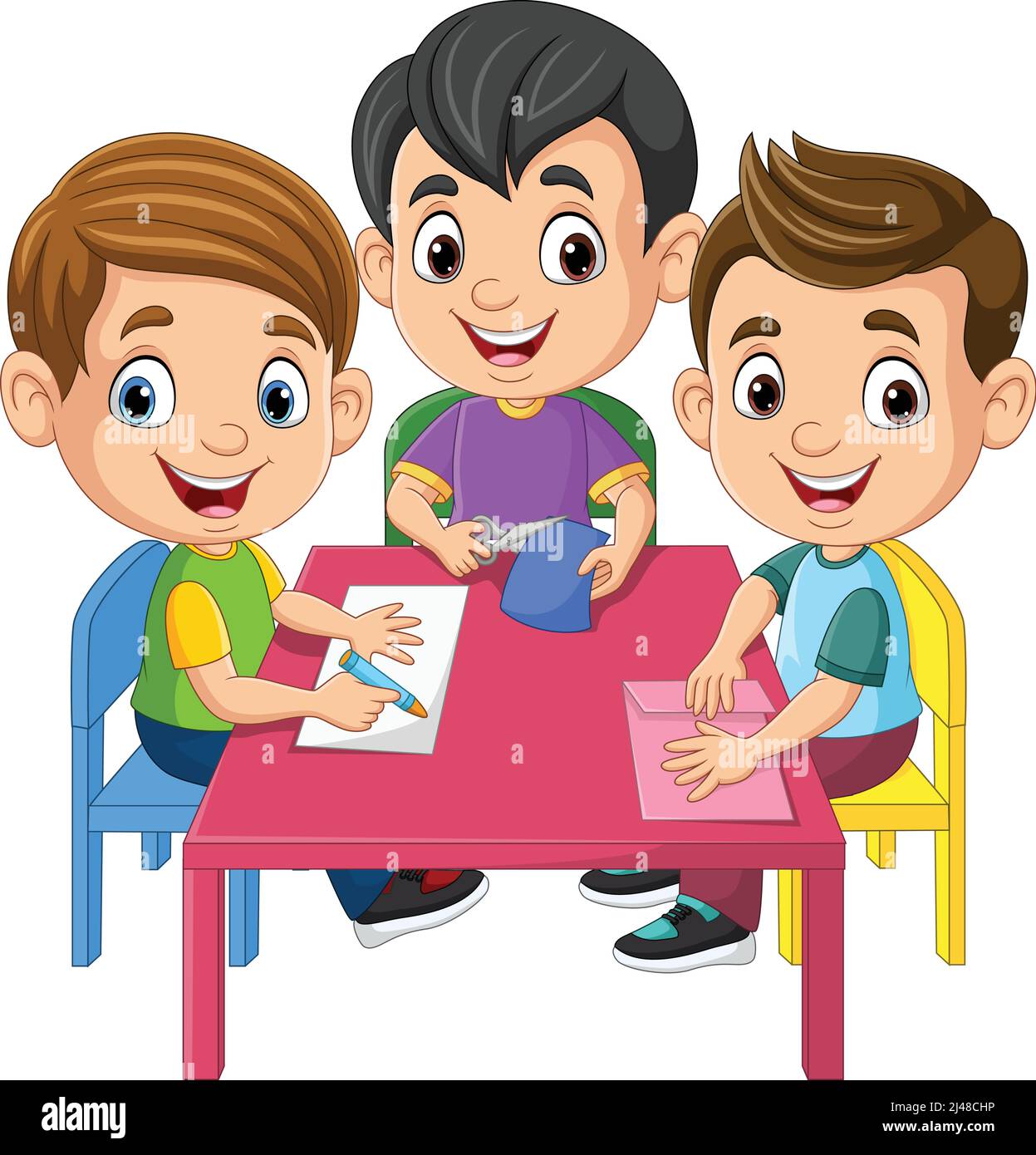 Children doing craft Stock Vector Images - Alamy