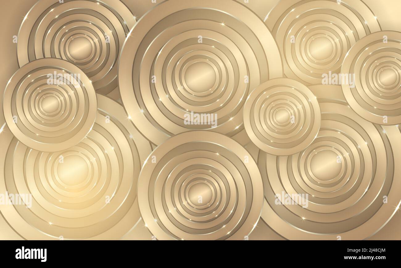 Abstract luxury golden circles on gold background. Realistic elegant ...