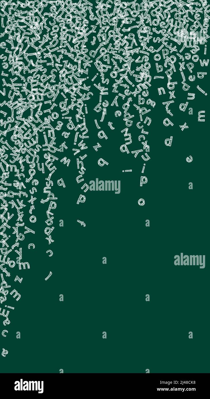 Falling letters of English language. Childish chalk flying words of ...
