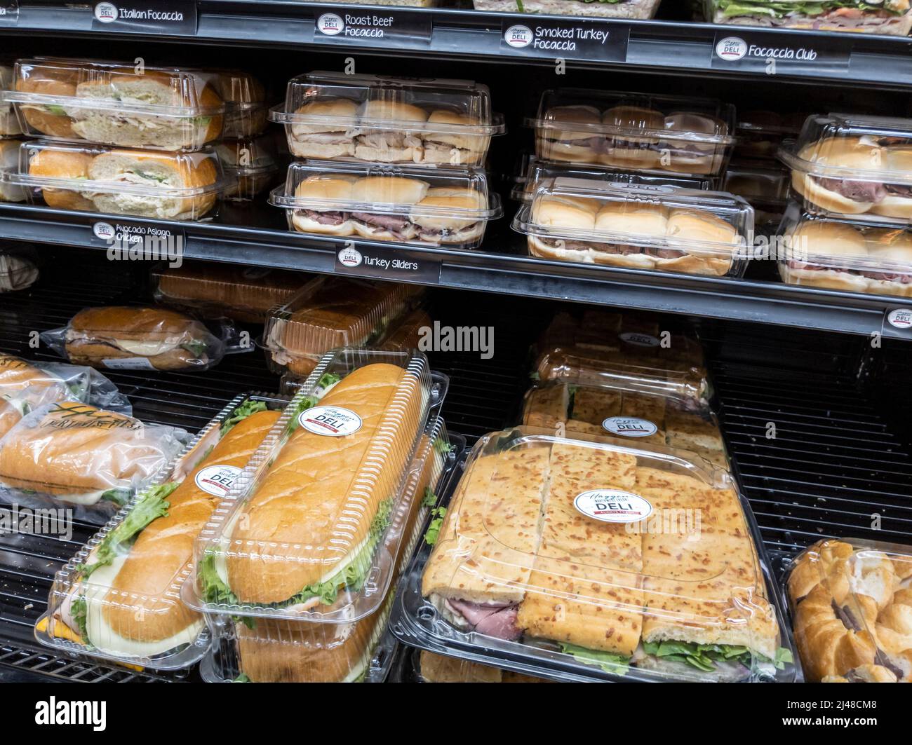 Woodinville, WA USA - circa April 2022: Angled view of deli subs and ...