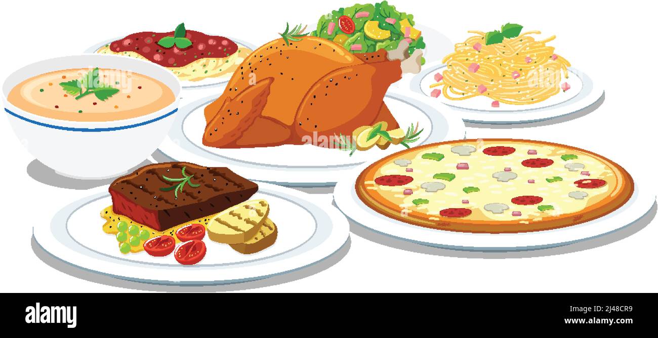 Different foods set on white background illustration Stock Vector Image ...