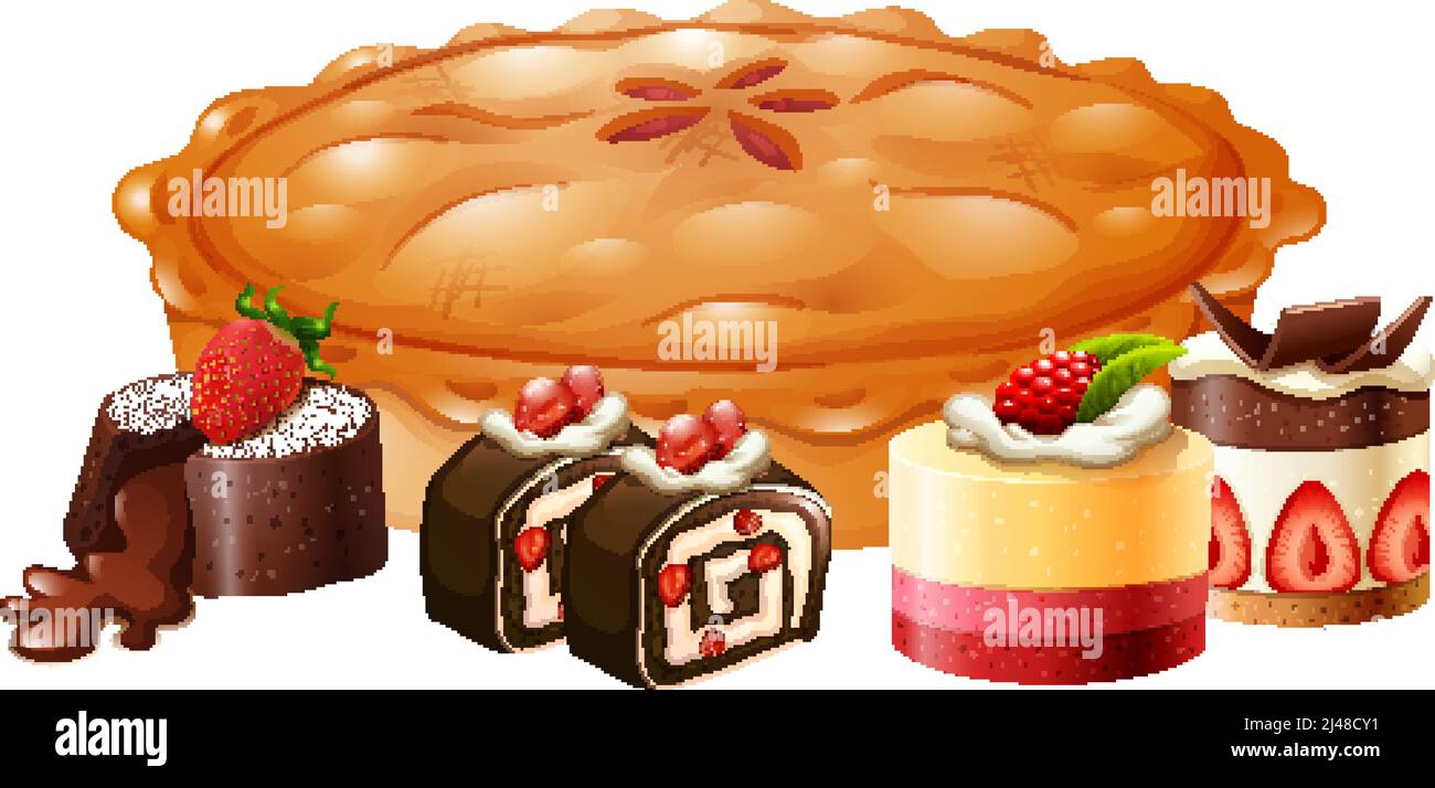 Delicious desserts cartoon set illustration Stock Vector Image & Art ...