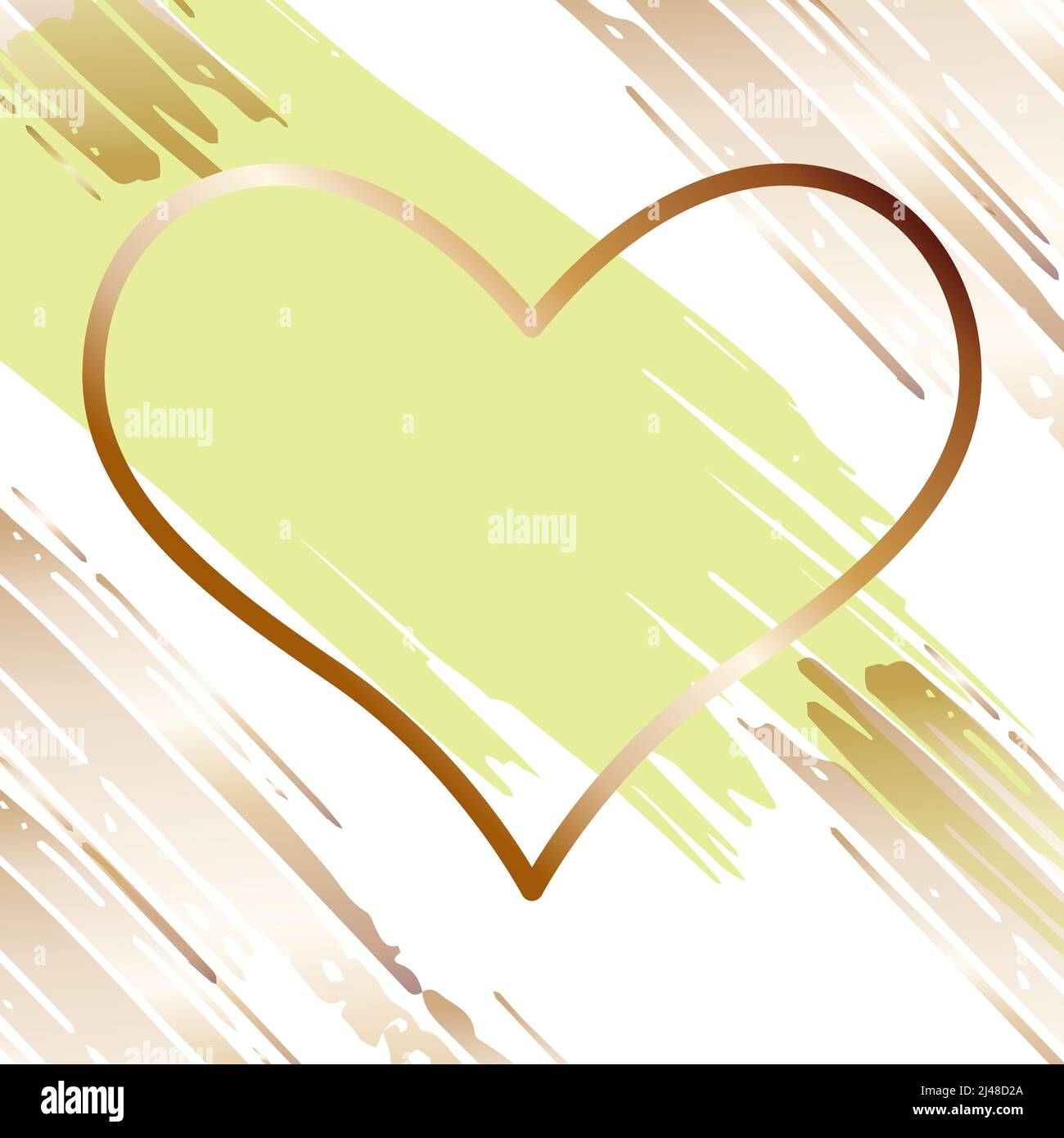 Brush strokes background with gradient stripes and bronze lines. Heart ...