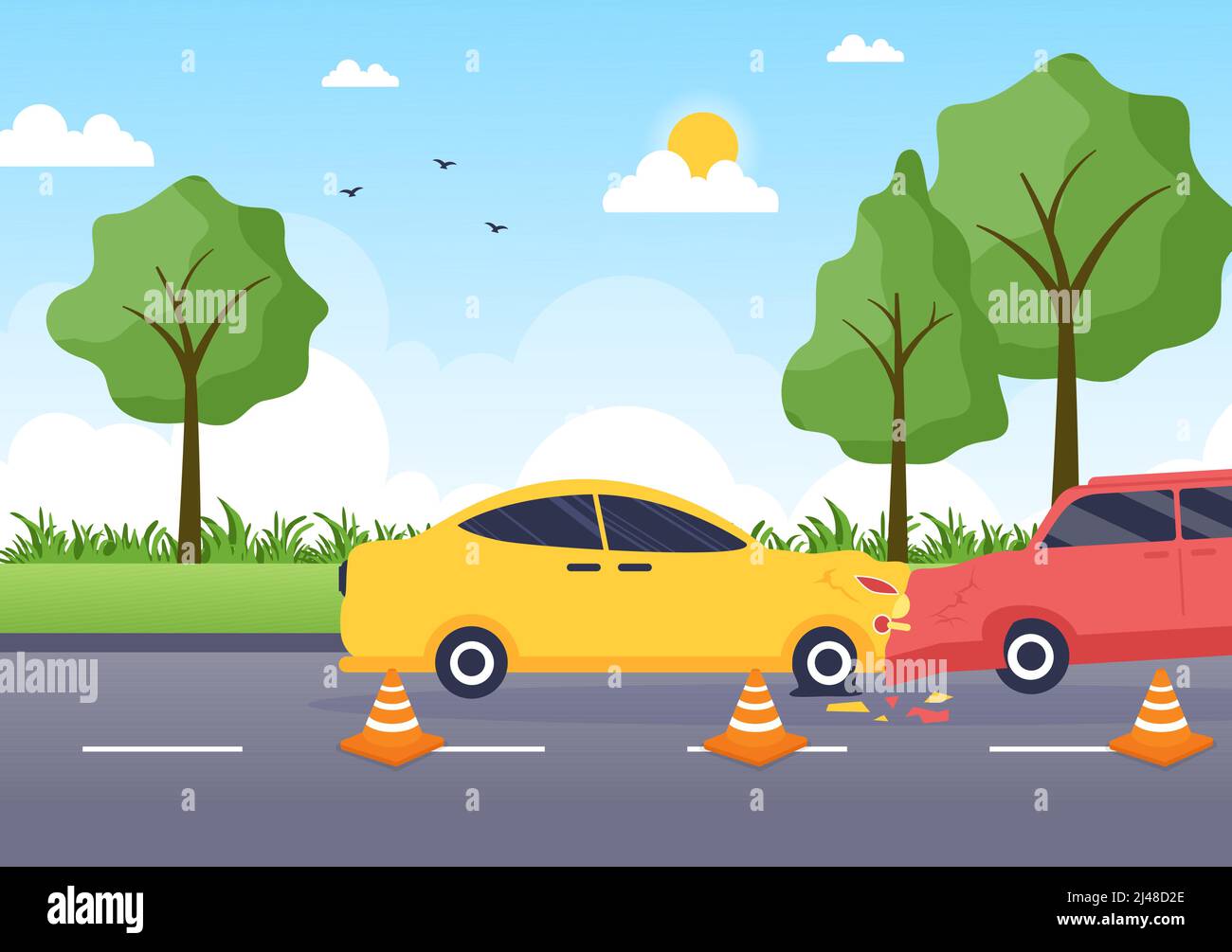 Car Accident Background Illustration with Two Cars Colliding or Hitting ...