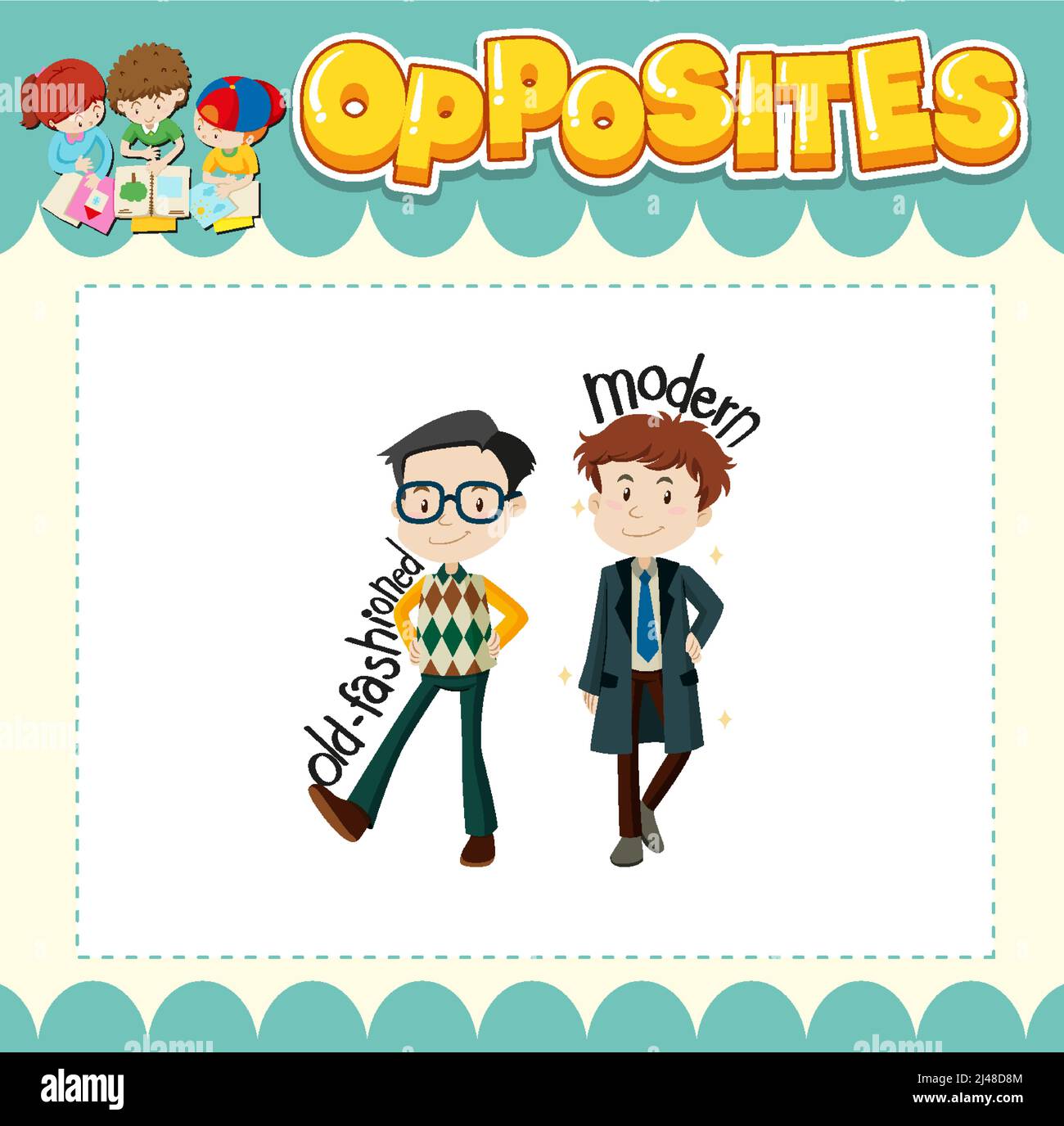 Education word card of English opposites word illustration Stock Vector ...