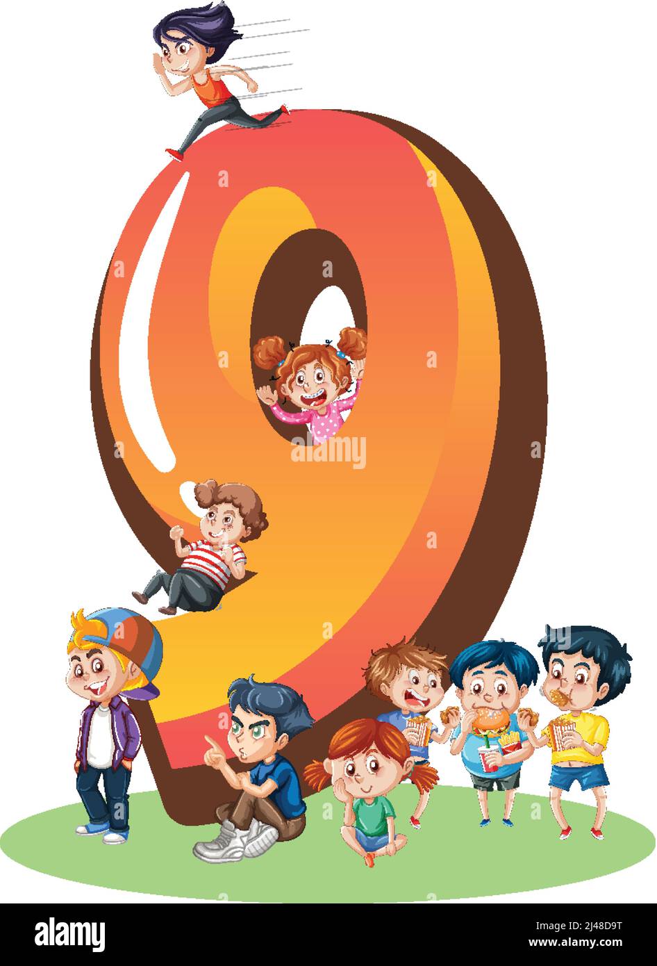 Nine kids with number nine cartoon illustration Stock Vector Image ...