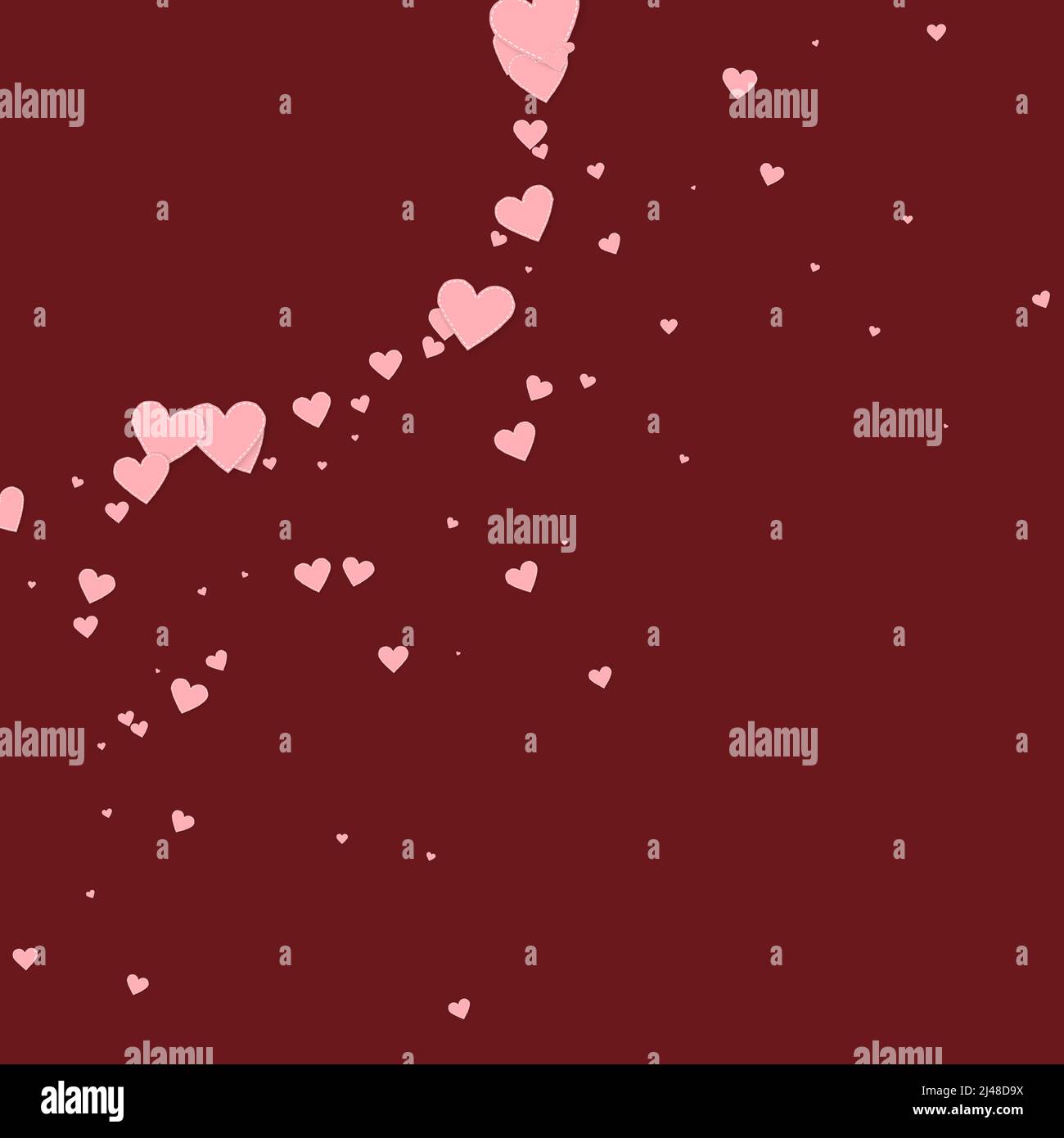Pink heart love confettis. Valentine's day corner memorable background. Falling stitched paper ...