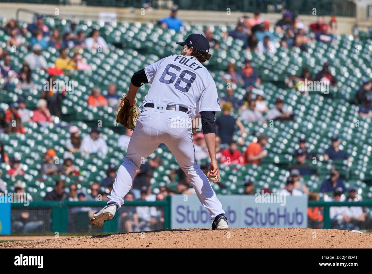 Detroit MI, USA. 12th Apr, 2022. Detroit pitcher Jacob Foley (68 ...
