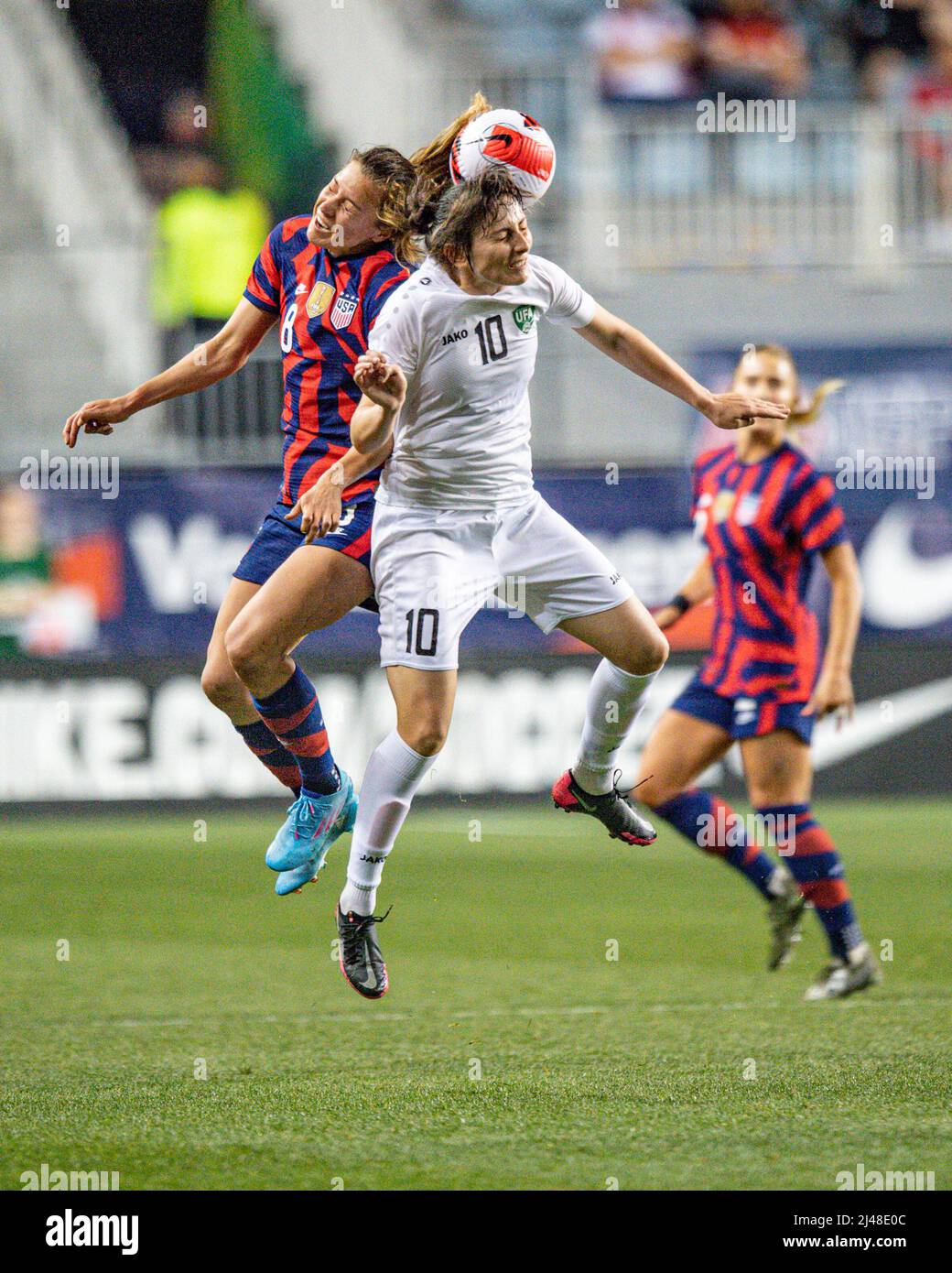 Sophia Huerta contests a header footballer / professional soccer player ...