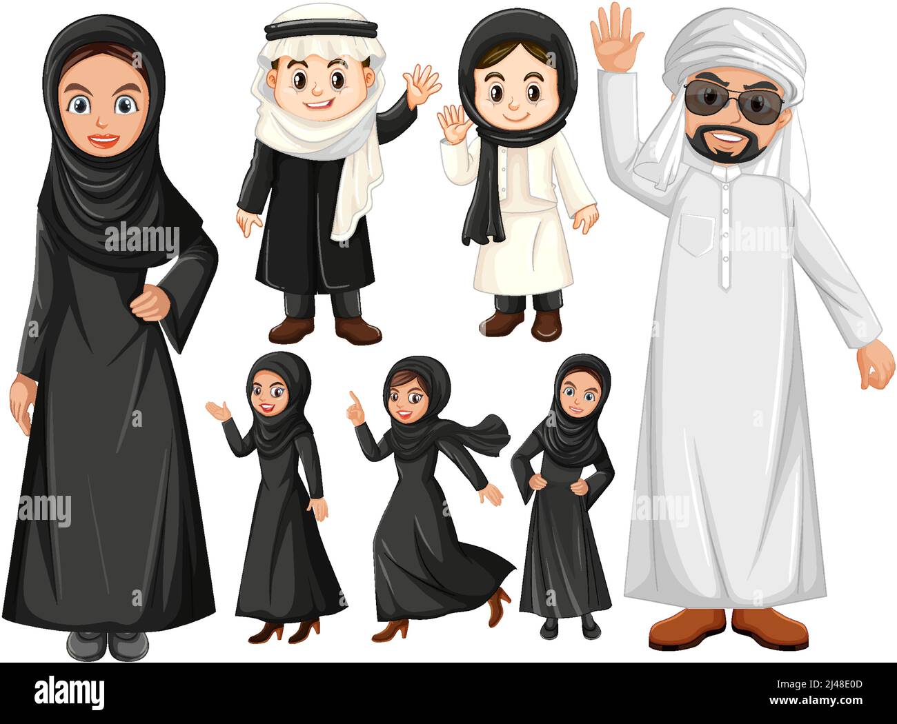Arabic people in black and white costume illustration Stock Vector ...