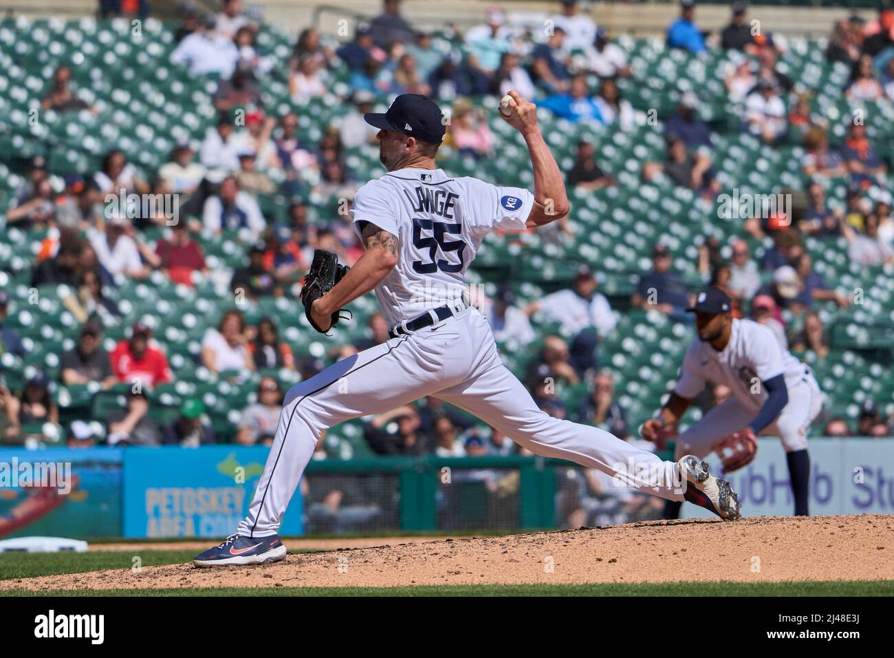 April 12 2022: Detroit pitcher Alex Lange (55) throws a pitch during ...