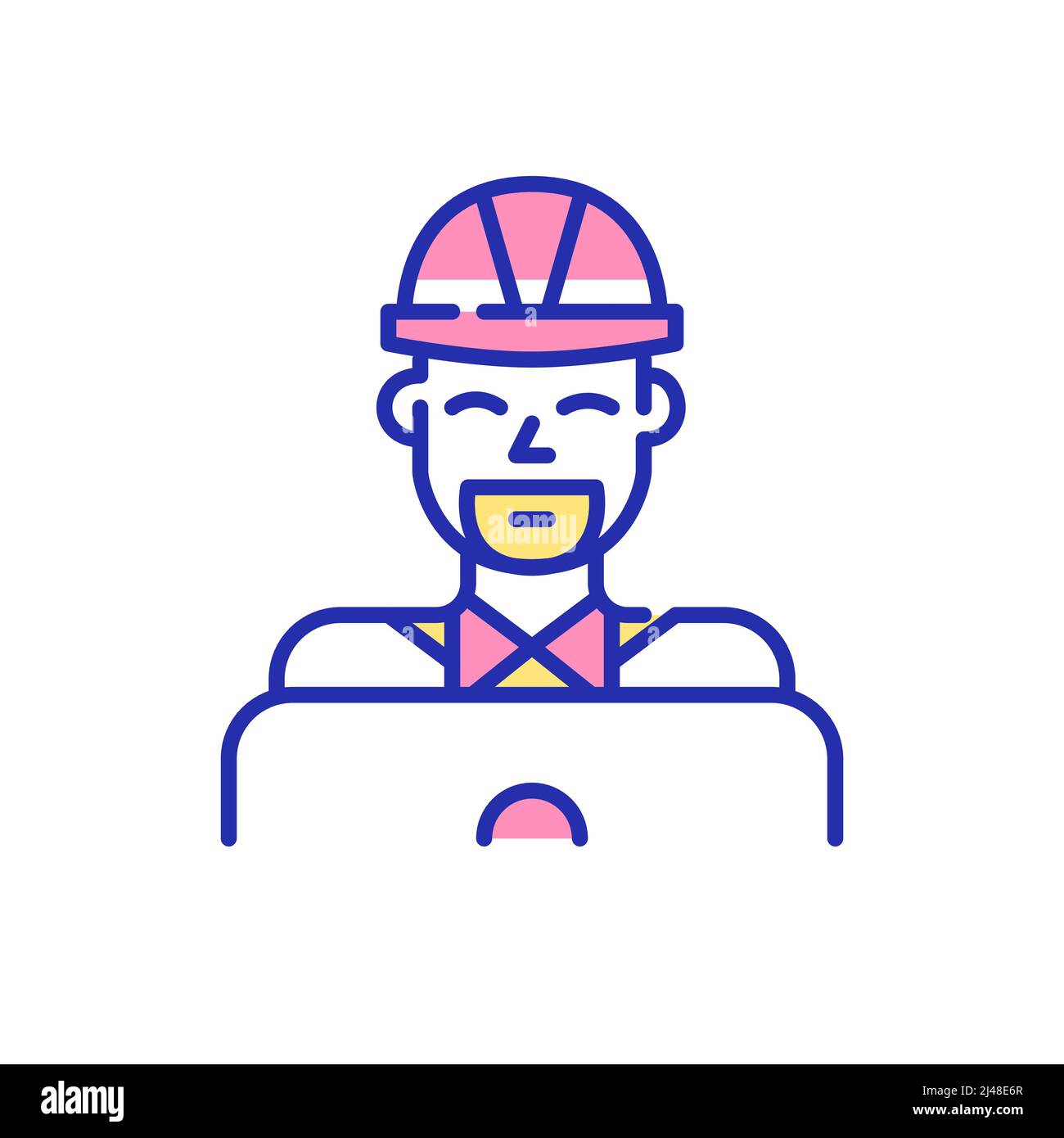 Smiling young professional working at laptop. Software engineer in hard ...