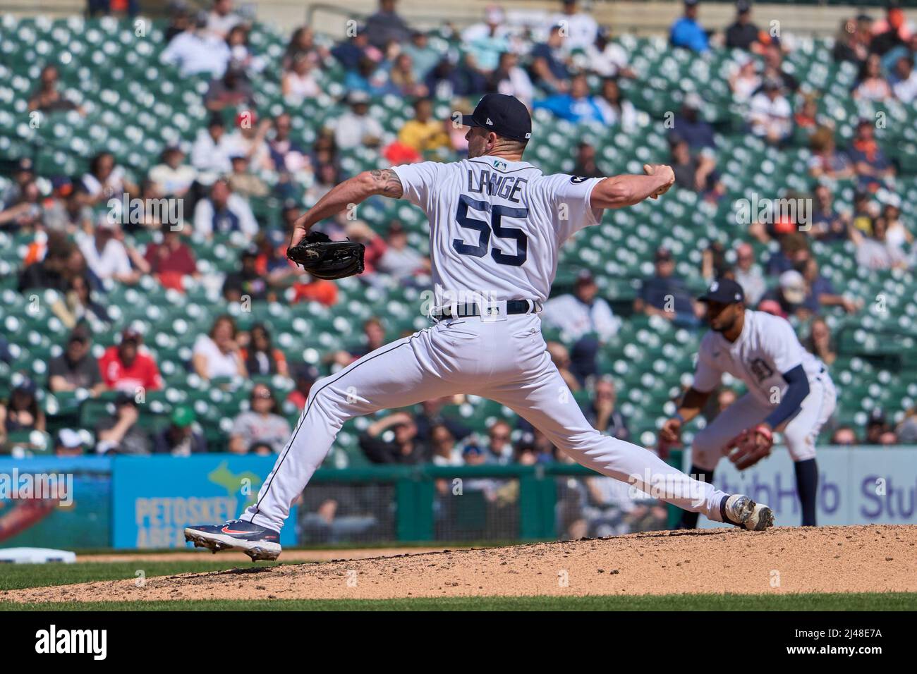 April 12 2022: Detroit pitcher Alex Lange (55) throws a pitch during ...