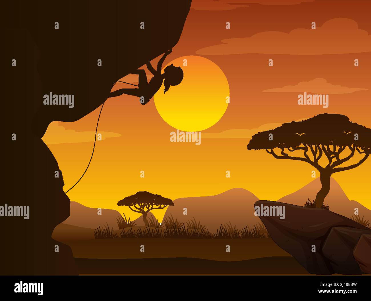 Silhouette rock climbing background illustration Stock Vector Image ...