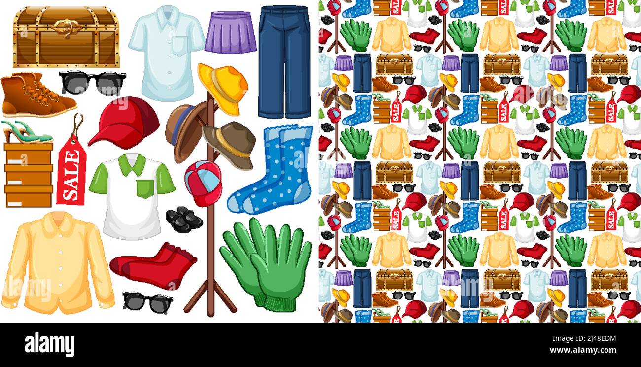 Seamless background design with cloth theme on white background ...
