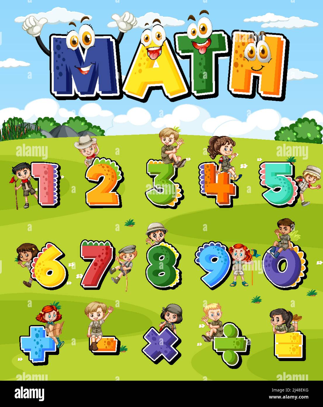 Counting number 0 to 9 and math symbols illustration Stock Vector Image ...