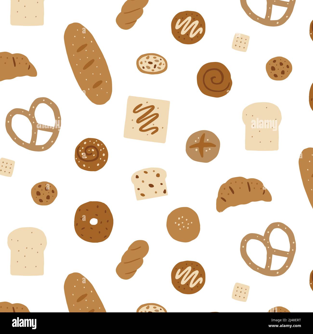 Hand drawn vector illustration of bread pattern on white background ...
