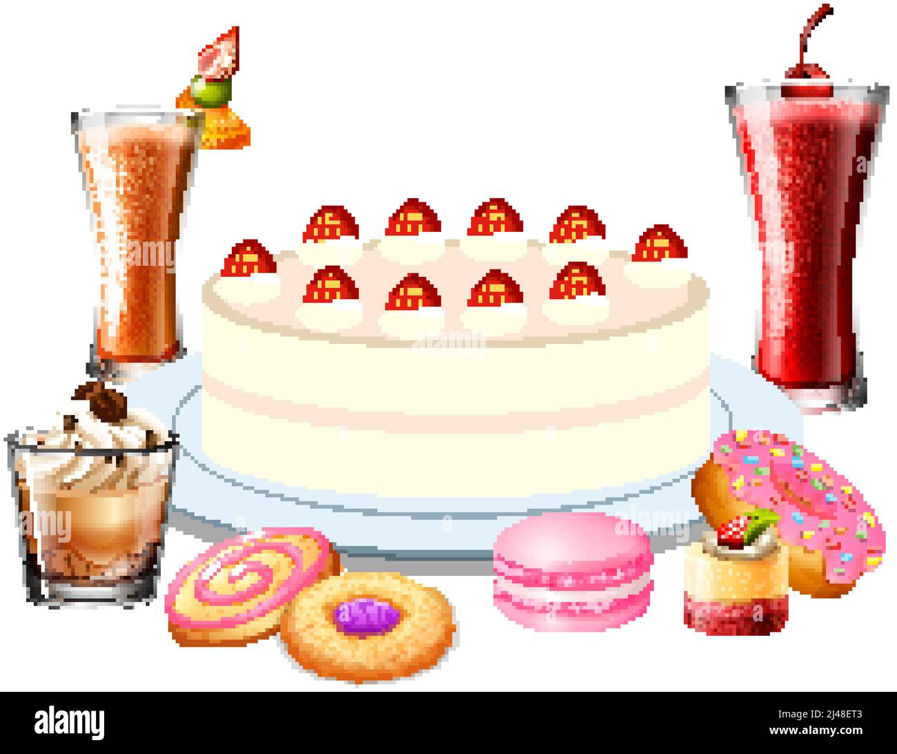 Delicious desserts and drinks cartoon set illustration Stock Vector ...