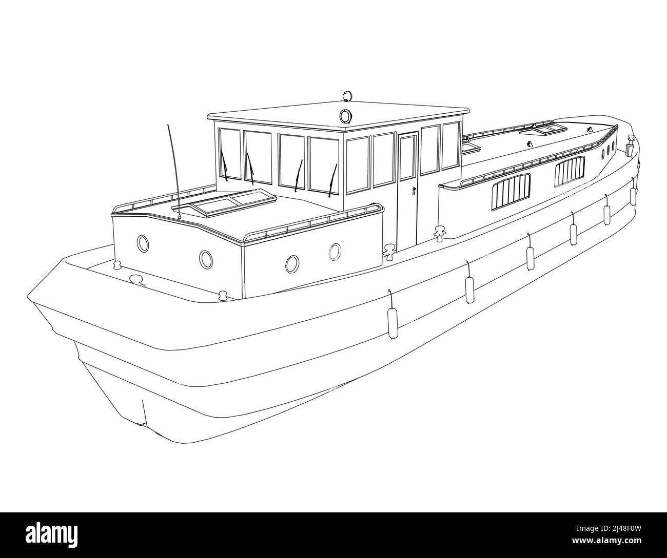 Boat outline from black lines isolated on white background. Vector ...