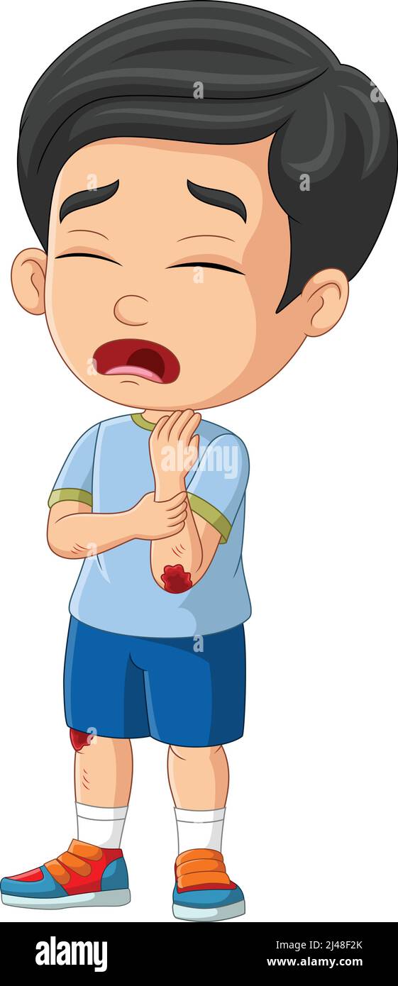 Cartoon little boy crying with elbow bleed Stock Vector Image & Art - Alamy