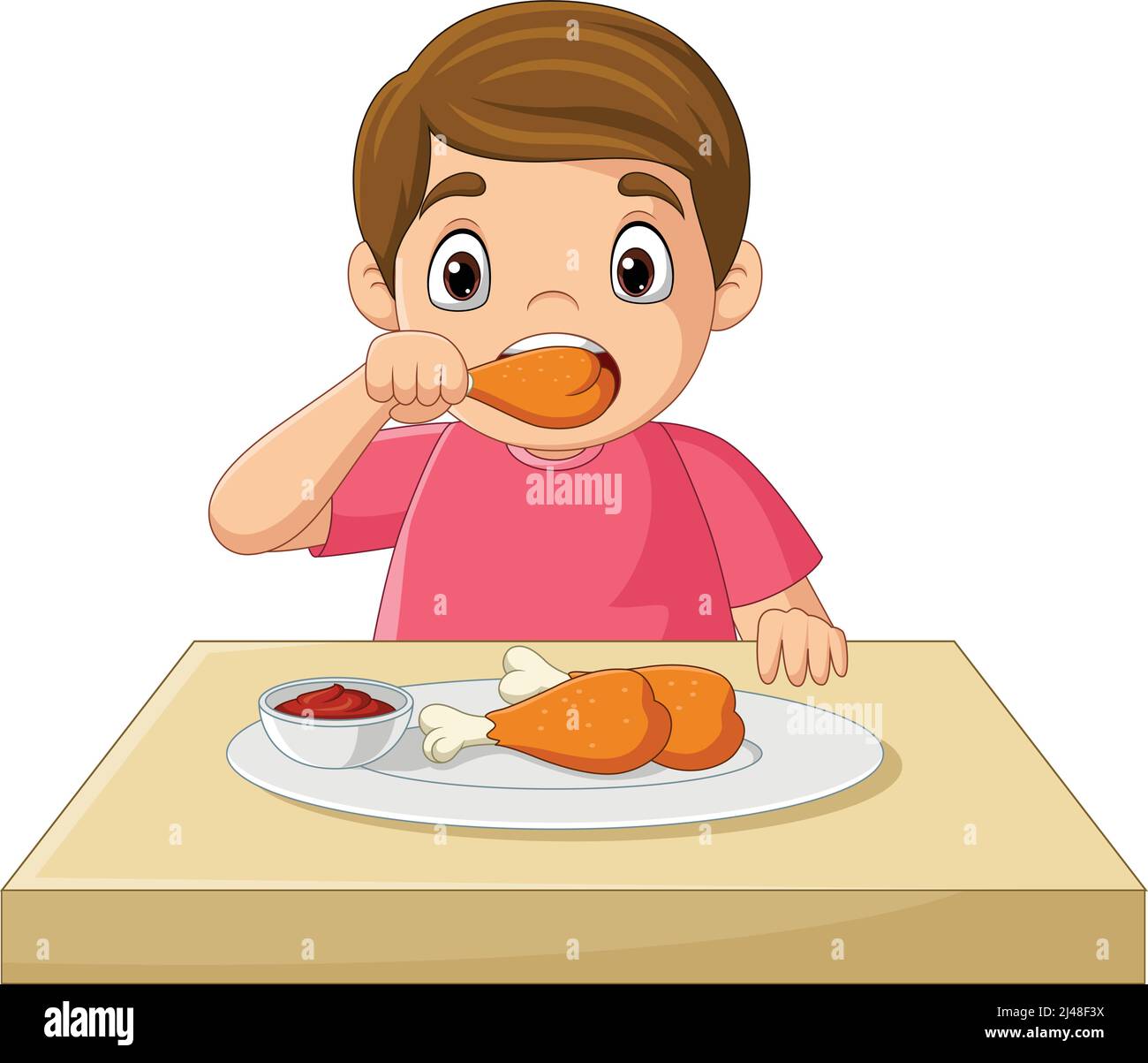 Cartoon little boy eating fried chicken Stock Vector Image & Art - Alamy