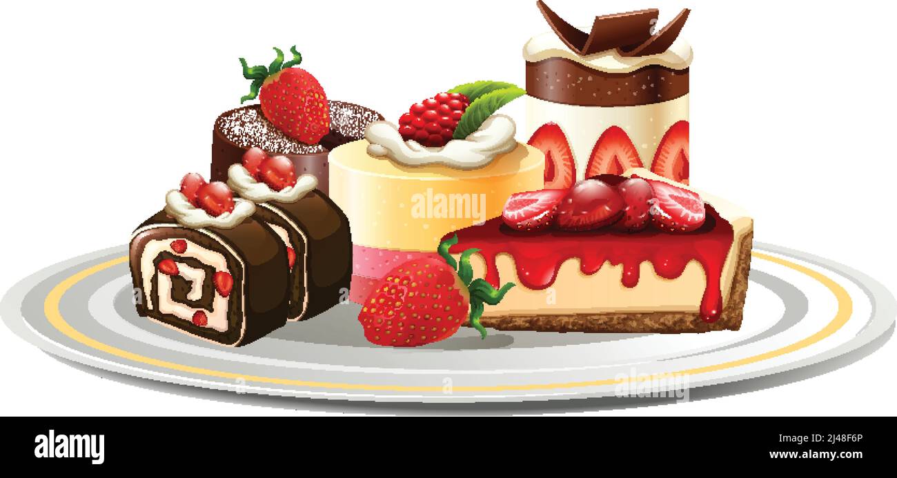 Strawberry bakery set on white background illustration Stock Vector ...
