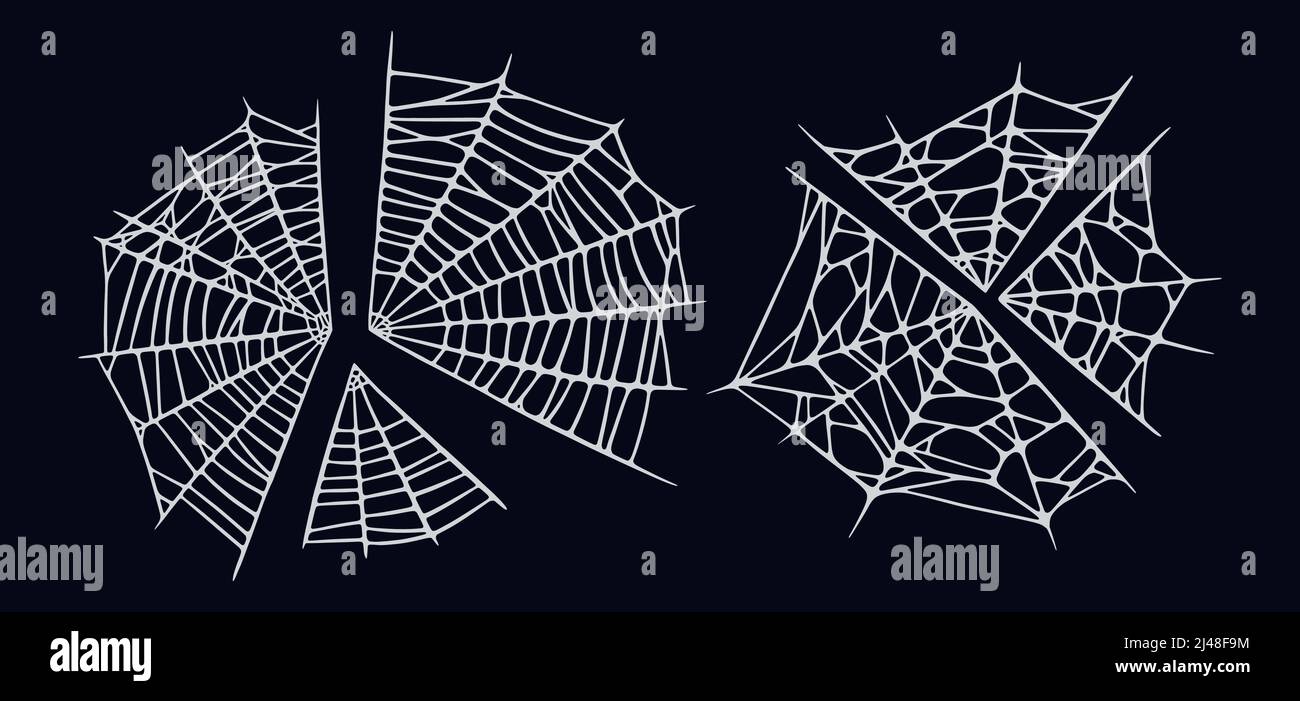Spider web set isolated on black background. Spooky Halloween cobwebs ...