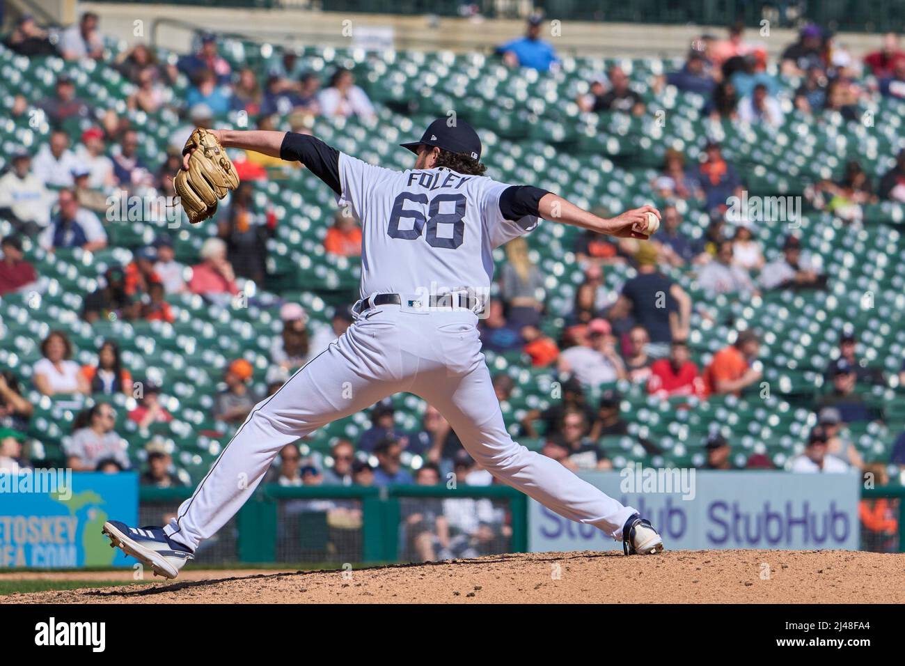 April 12 2022: Detroit pitcher Jacob Foley (68) throws a pitch during ...