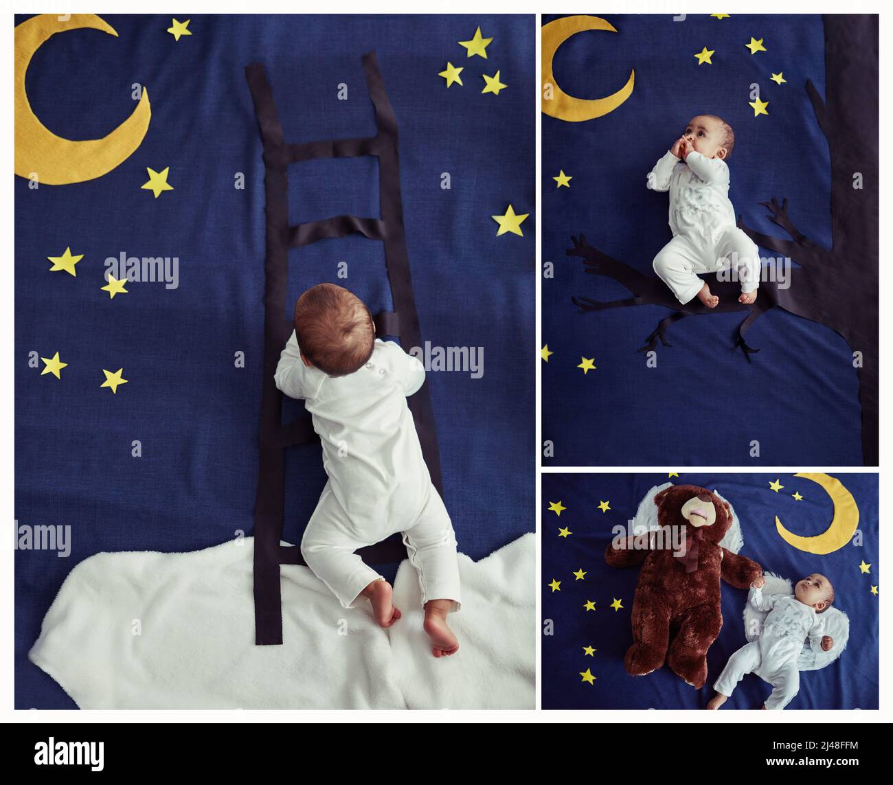 Time to sleep, time to dream. Composite image of an adorable baby boy ...