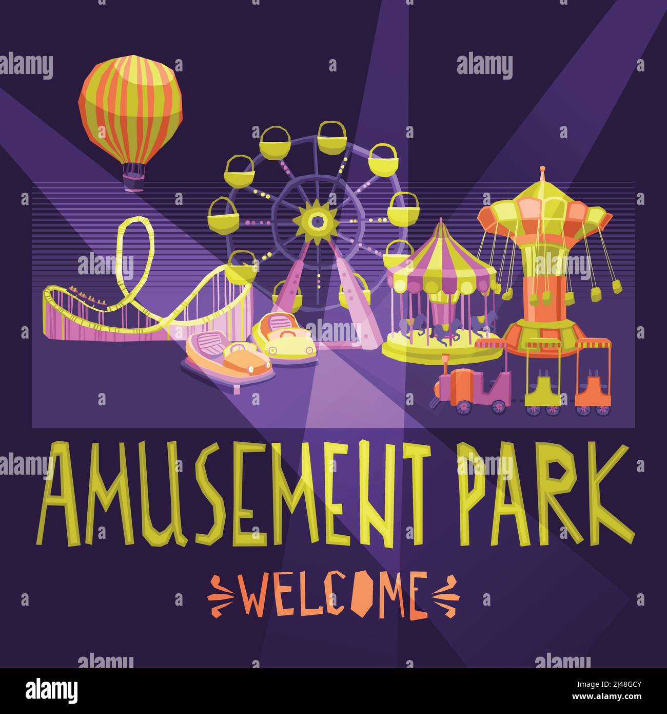 Amusement park welcome poster with extreme and entertainment ...