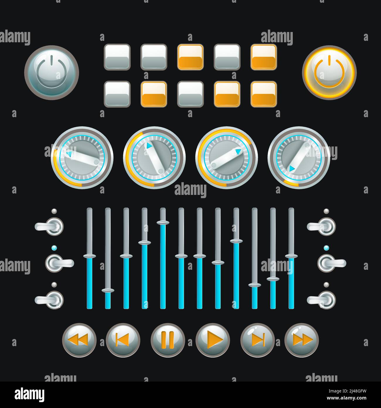 Computer and analog technique button set colored isolated vector ...