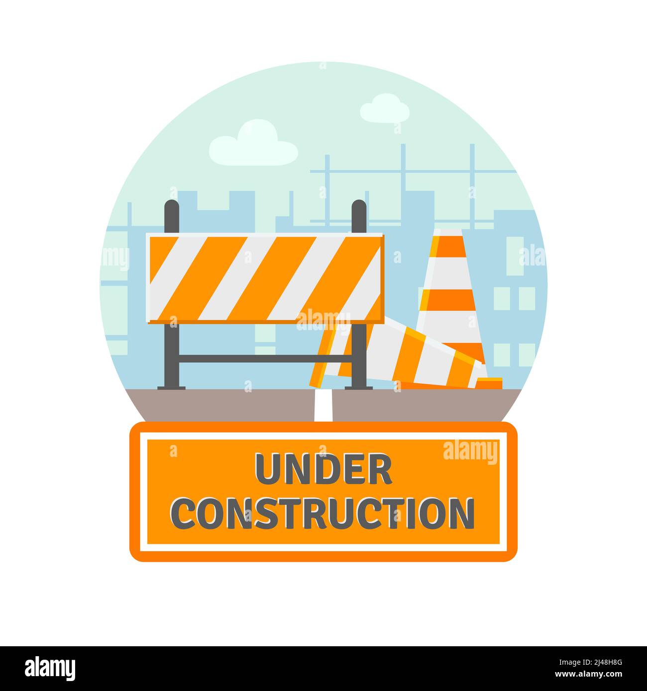Website improvement under construction flat icon with traffic barrier ...