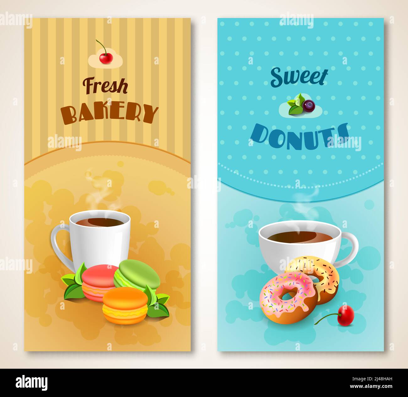 Bakery vertical paper banner set with sweet pastry and hot drinks ...