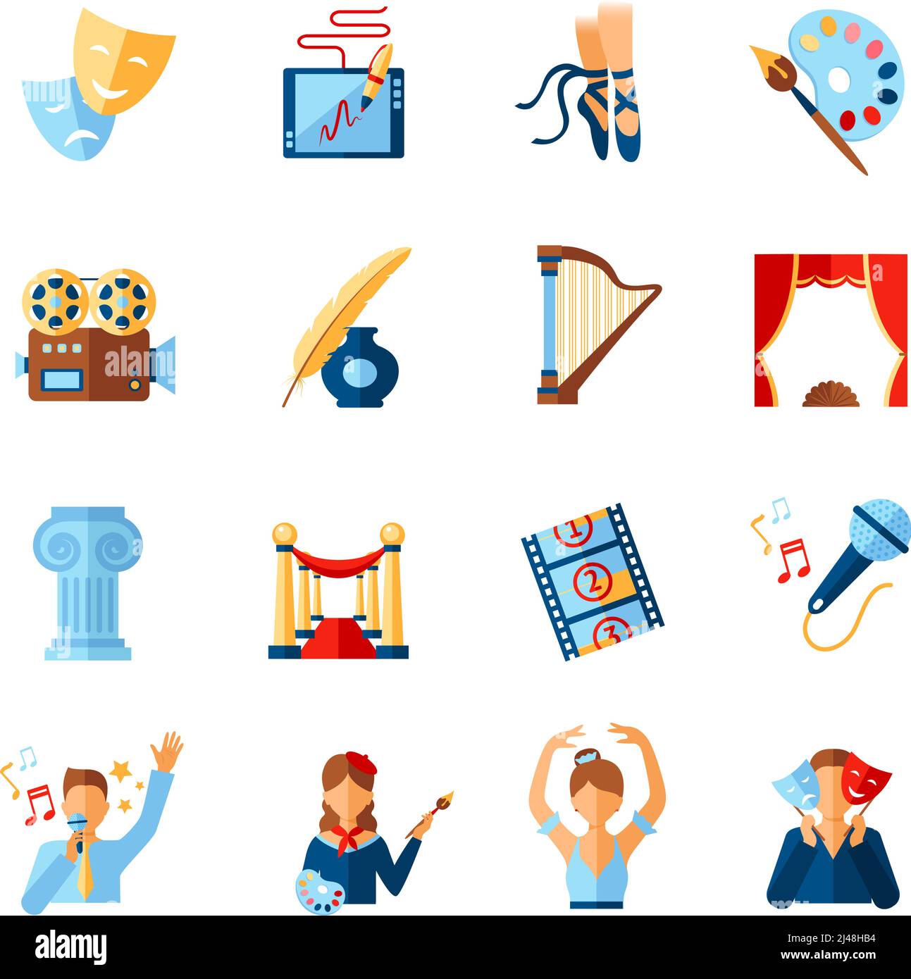 Art and culture icons set with theatre literature cinema symbols ...