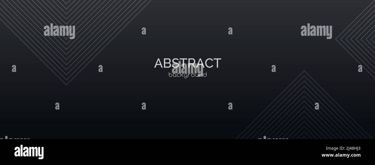 Black abstract vector long banner. Minimal dark background with line ...