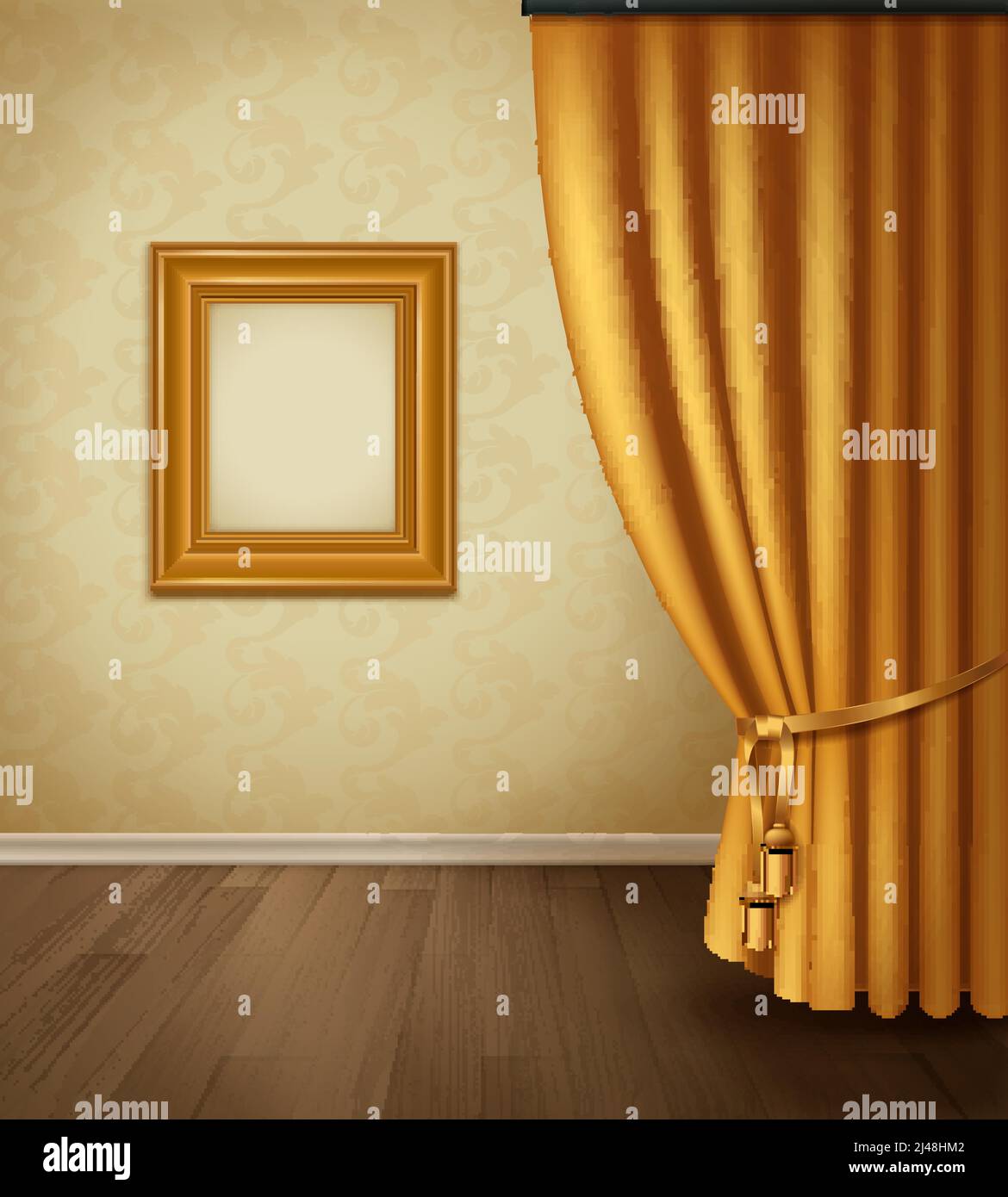 Classical curtain interior with frame wall wooden floor plinth in ...