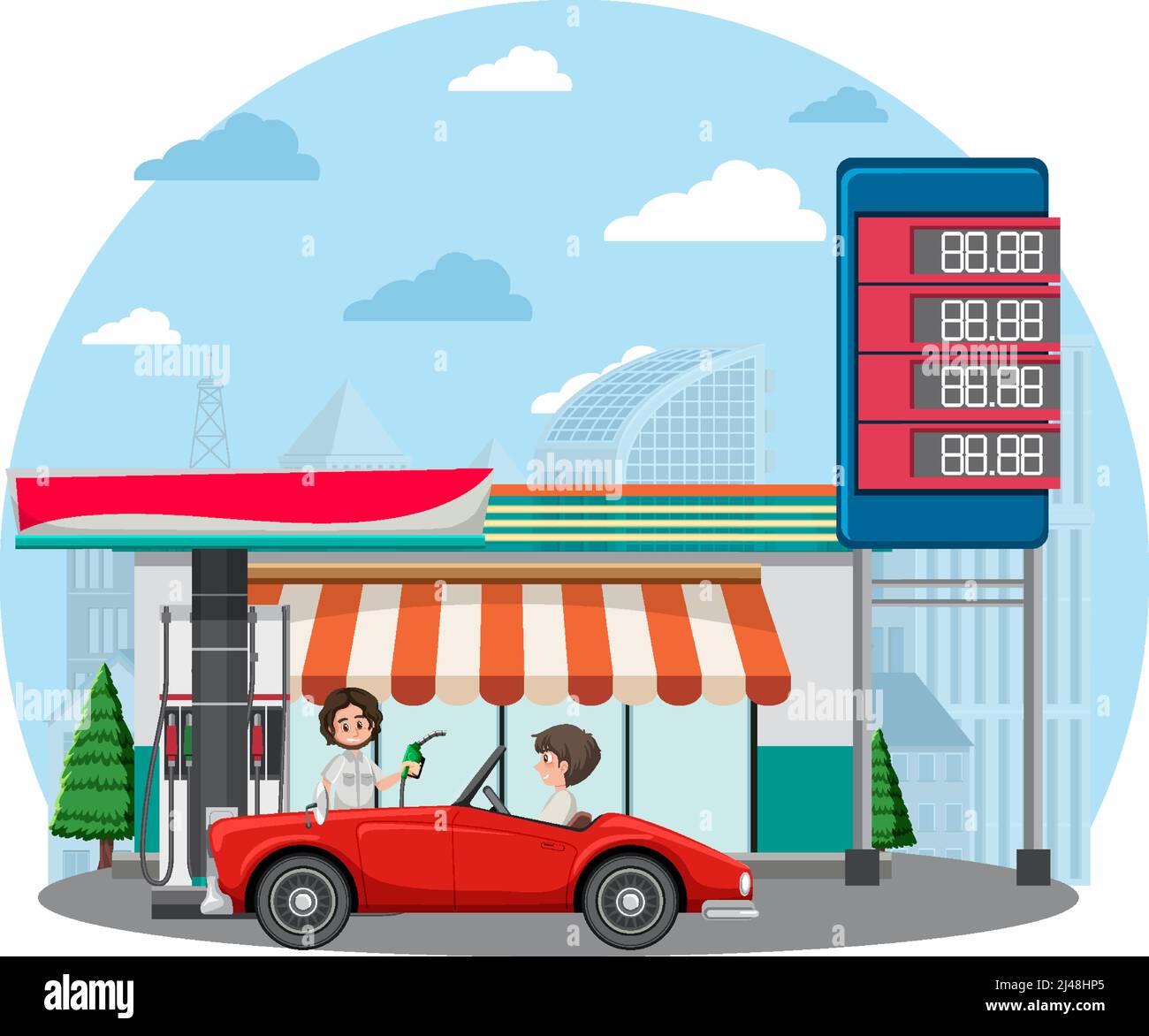 Gas station scene on white background illustration Stock Vector Image ...