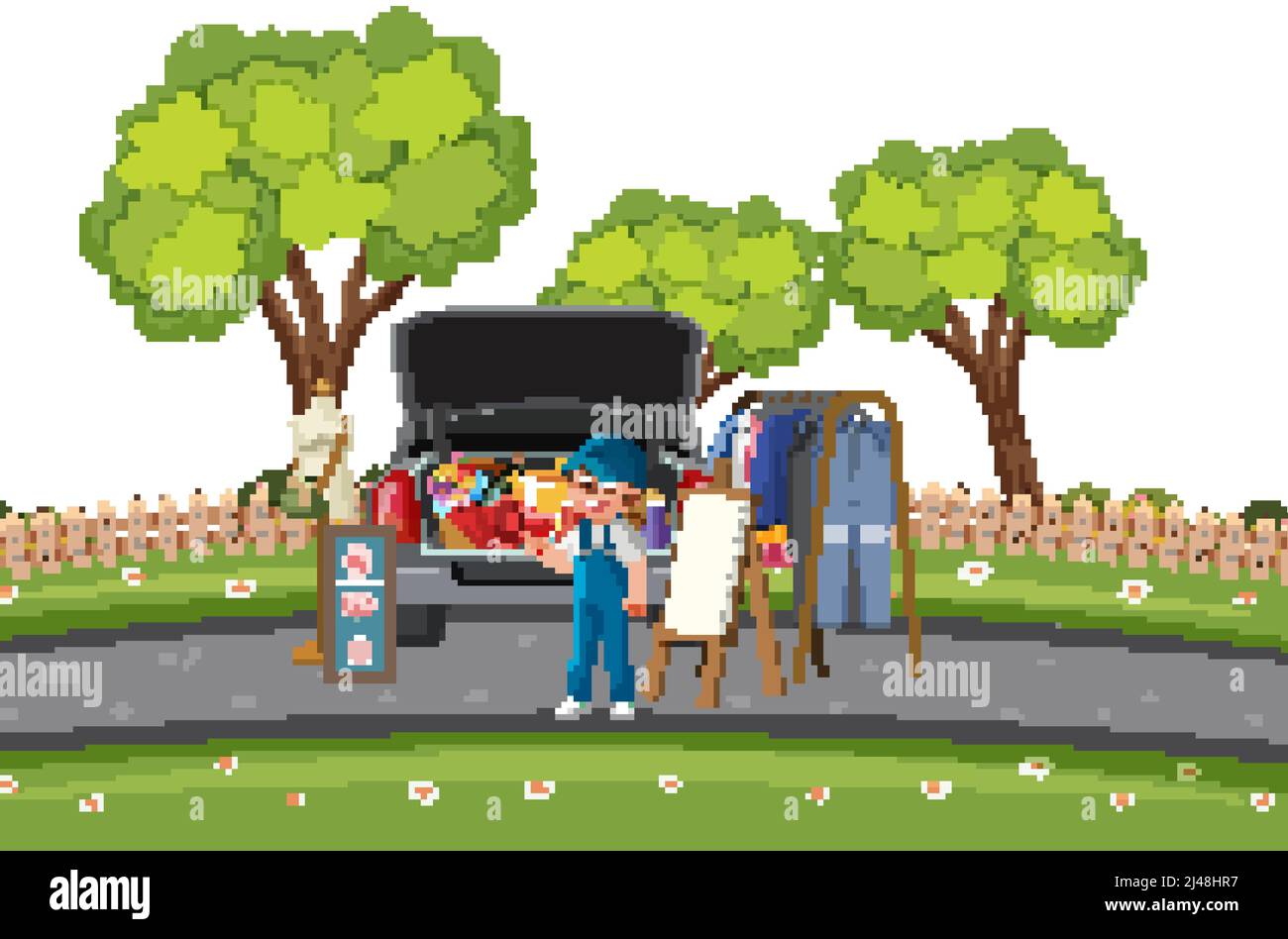 Man selling things in the park illustration Stock Vector Image & Art ...