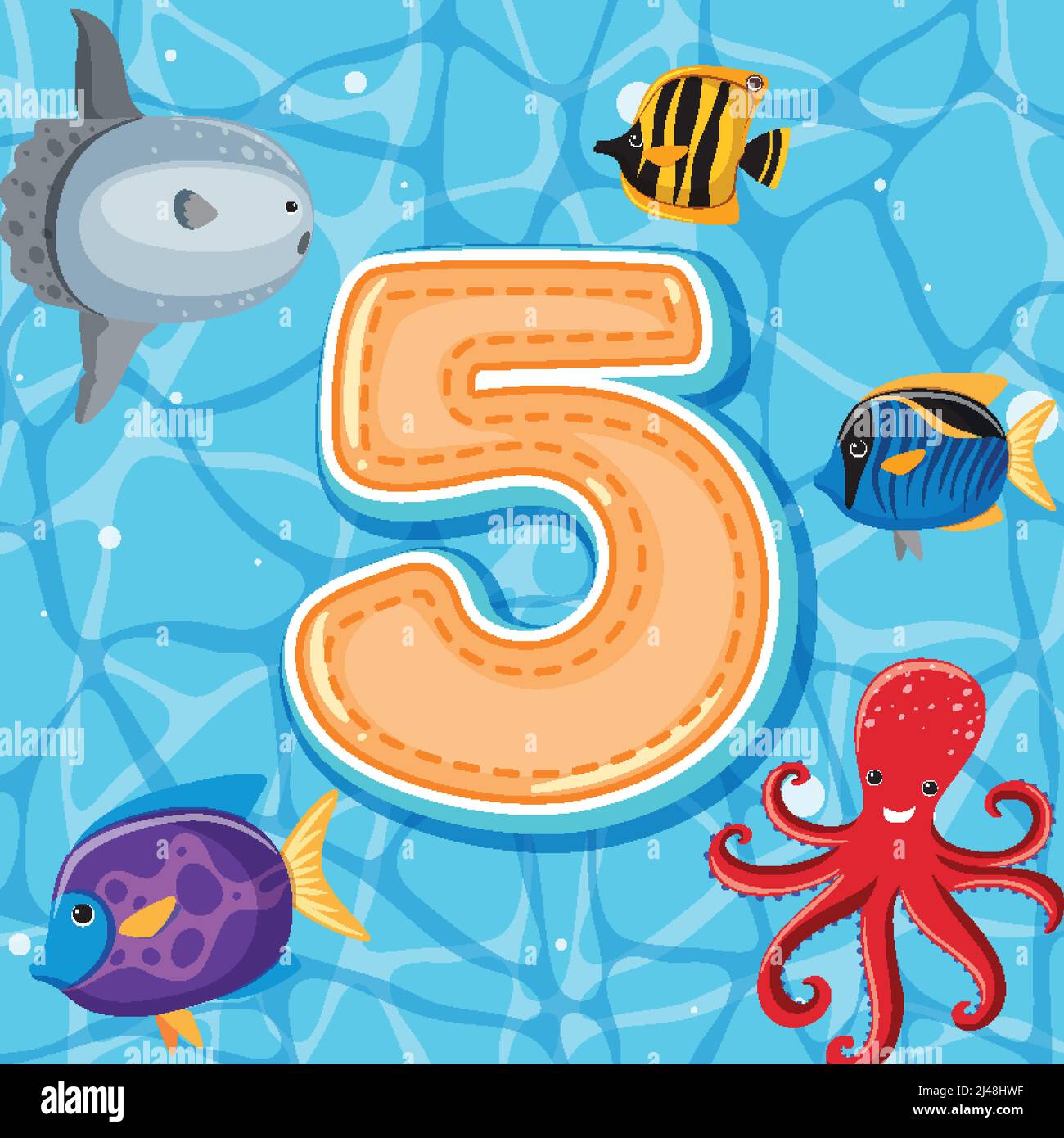 Number five with sea animals illustration Stock Vector Image & Art - Alamy