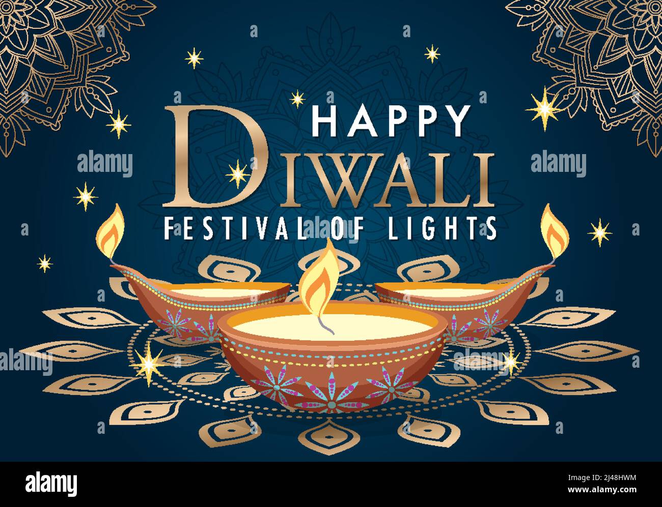 Happy Diwali Festival Of Lights Poster Illustration Stock Vector Image
