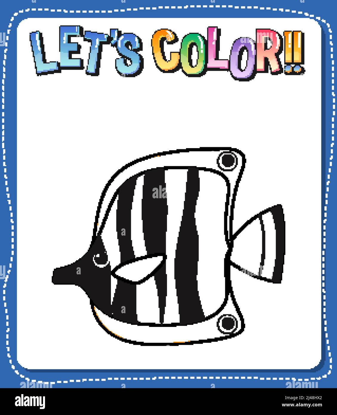 Worksheets template with let’s color!! text and fish outline ...