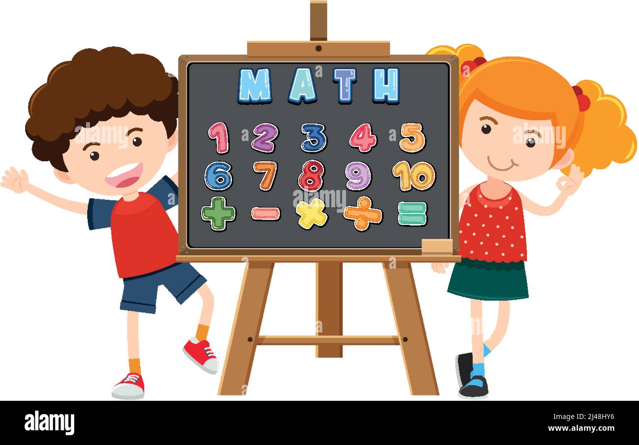 Math classroom objects with supplies and students illustration Stock ...